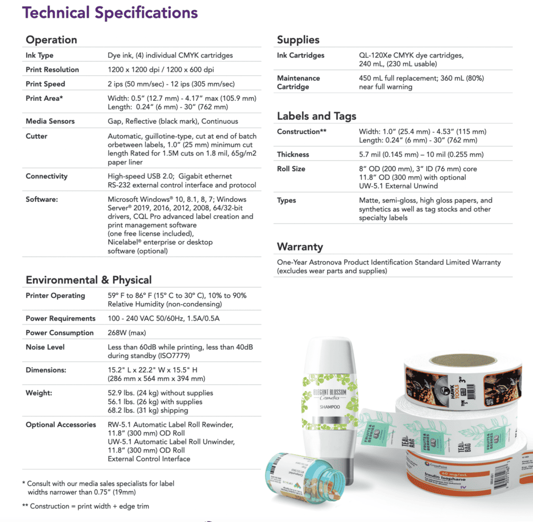 Quick Label QL-120Xe Inkjet Color Label Printer with 1 Year Warranty ...